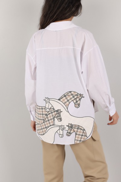 Beyaz Gizli Pat Kaşe Nakış Detay Gömlek 158545 | ModamızBir ...