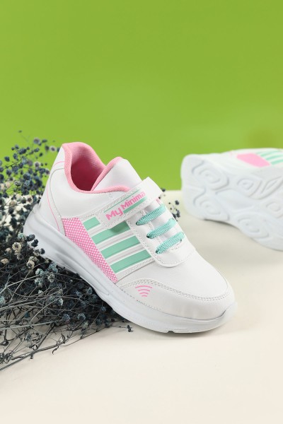 Beyaz Su Yeşili (30-35 Filet) Çizgili Cilt Kız Çocuk Spor Ayakkabı ...