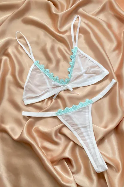 Beyaz Su Yeşili Dantelli Sütyen Takım 281140