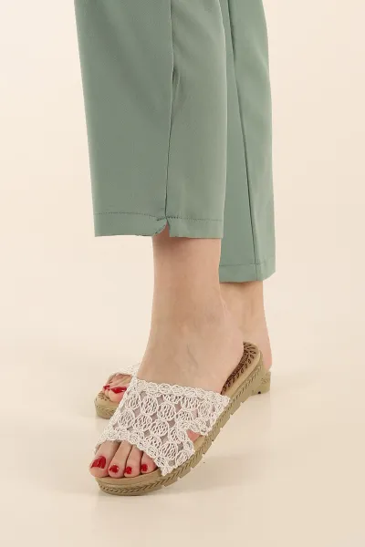 Beyaz Triko Örgü Tasarım Kadın Terlik 347086