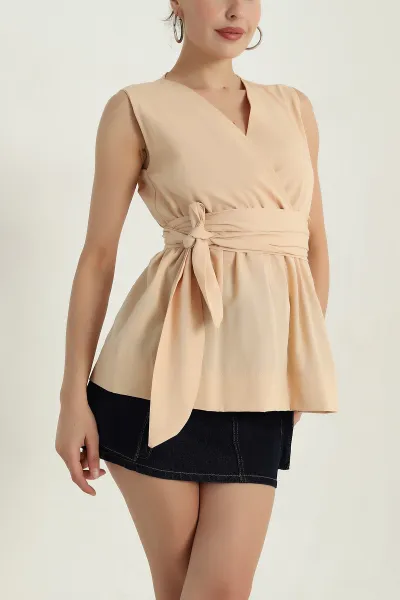 Bisküvi Bağlamalı Terikoton Kadın Bluz 380644