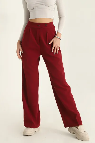 Bordo Beli Lastikli Palazzo Pantolon 320721