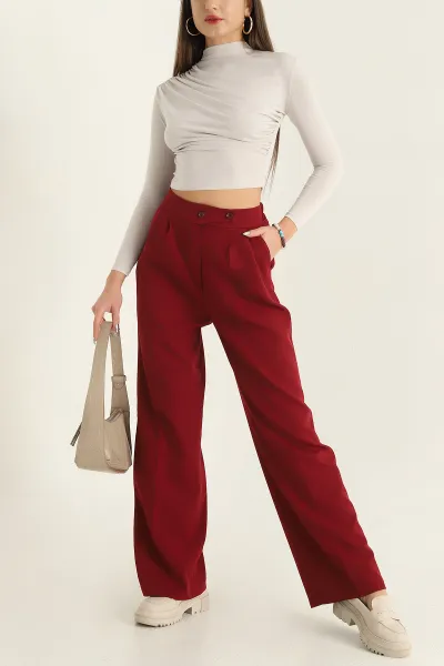 Bordo Beli Lastikli Palazzo Pantolon 320721