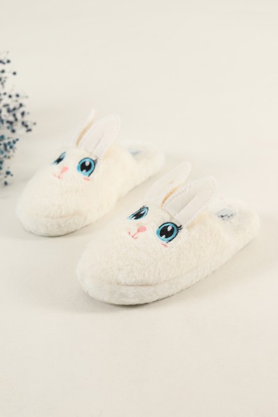Ekru Tavşan Figürlü Peluş Terlik 215844 | ModamızBir | Modamizbir.Com
