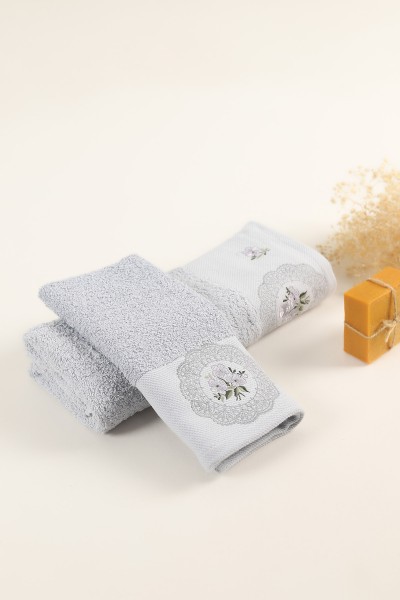 Flora Grey 2'li (30x50) (50x90) Nakışlı Havlu Takımı 203322 | Fiyat: 89 ...