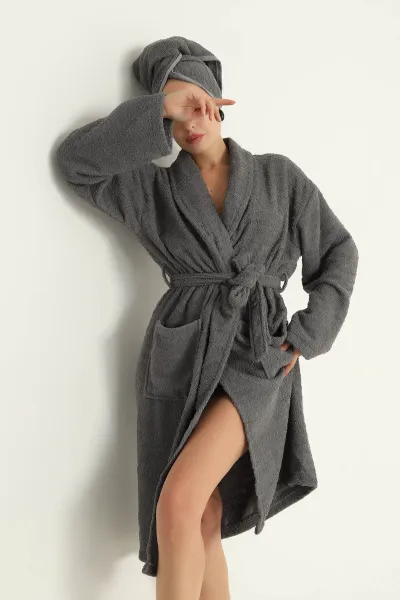 Füme 2'li (Baş Havlusu 50x90 Havlu + Bornoz ) Takımı 287593