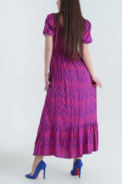 Fuşya Beli Gipeli Dokuma Viskon Kadın Elbise 341850