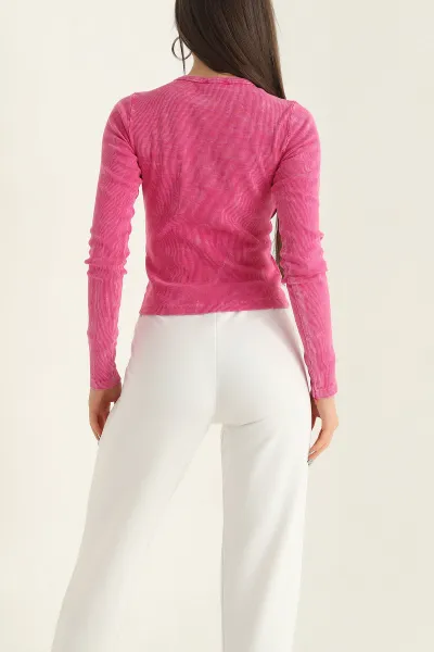 Fuşya Yıkamalı Fitilli Bluz 322345