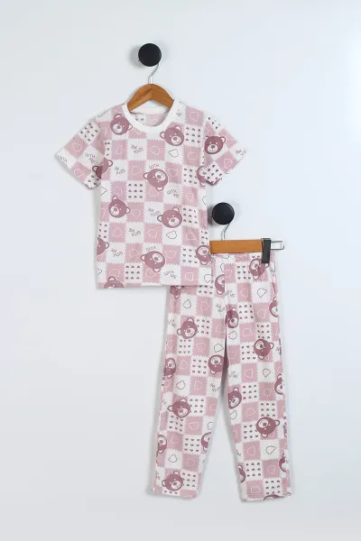 Gül Kurusu (4-12 Yaş) Ayıcık Desenli Kısa Kol Yazlık Kız Çocuk Pijama ...