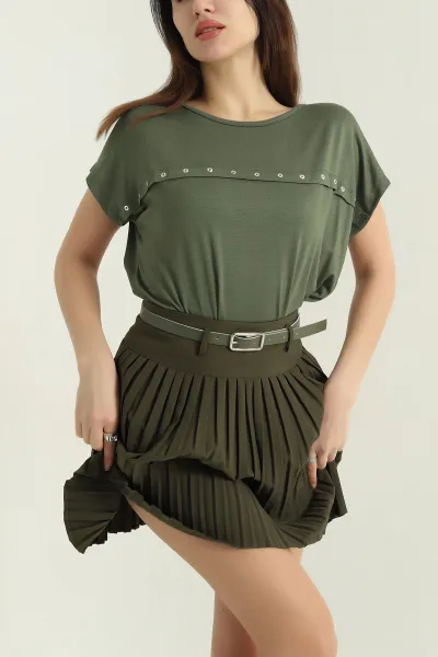 Haki Bisiklet Yaka Yarasa Kol Viskon Kadın Bluz 349073