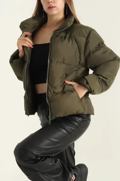 Haki Cepli Dolumlu Şişme Bayan Mont 305271