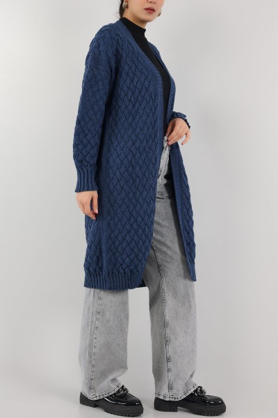 İndigo Örgü Tasarım Uzun Triko Hırka 151373 | ModamızBir | Modamizbir.Com