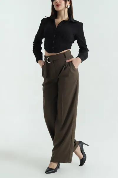 Kahve Kemerli Poliviskon Bol Paça Pantolon 334269