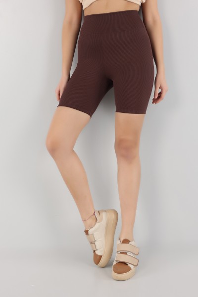 Kahverengi Ottoman Kumaş Likralı Şort Tayt 162621 | ModamızBir ...