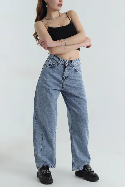 Kar Yıkama Baggy Cepli Kadın Kot Pantolon 412728