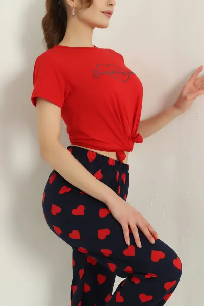 Kırmızı Baskılı Viskon Kadın Pijama Takımı 347347