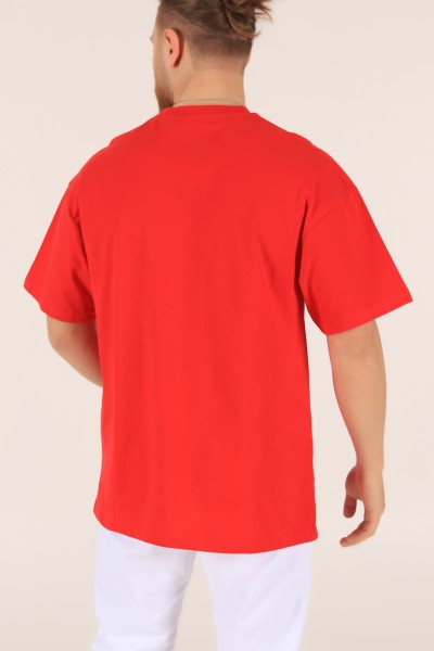 Kırmızı Bisiklet Yaka Oversize Tişört 165410 | ModamızBir | Modamizbir.Com