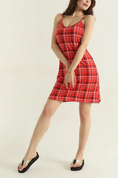 Kırmızı Milan Kumaş Kadın Elbise Pijama 373724