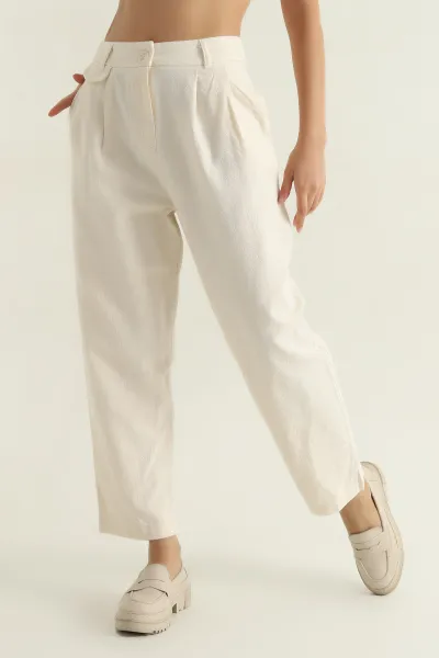 Krem Hasır Keten Şalvar Kadın Pantolon 361334