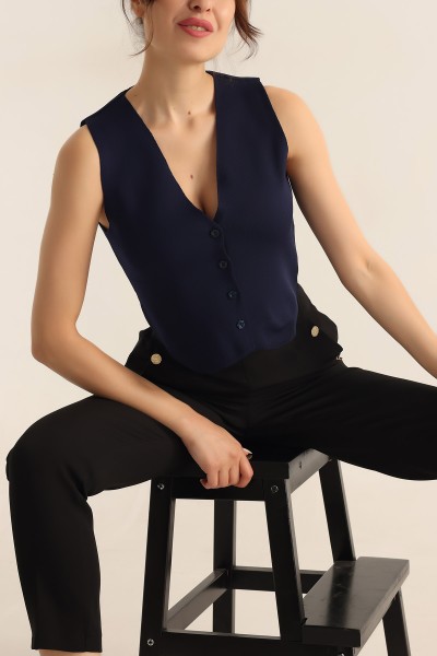 Lacivert Düğmeli Likralı Bayan Triko Hırka 182724 | ModamızBir ...