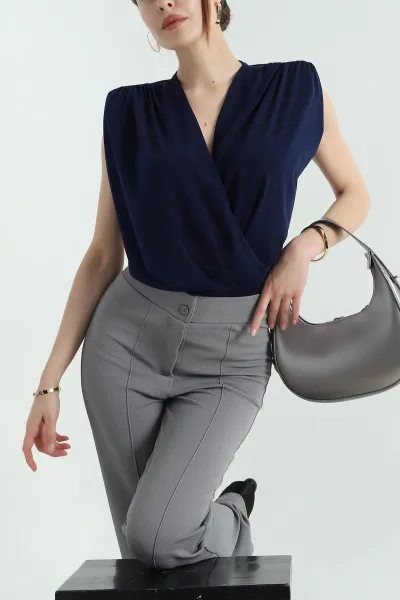 Lacivert Sandy Kruvaze Yaka Kadın Zıbın Bluz 367170