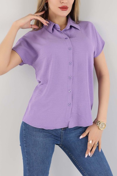 Lila Aerobin Kumaş Bayan Gömlek 170367 | ModamızBir | Modamizbir.Com