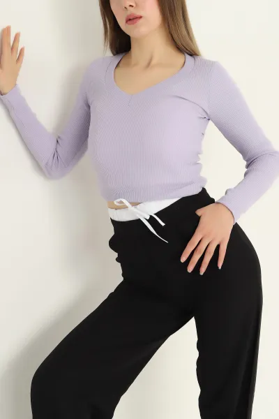 Lila V Yaka Fitilli Bluz 314655