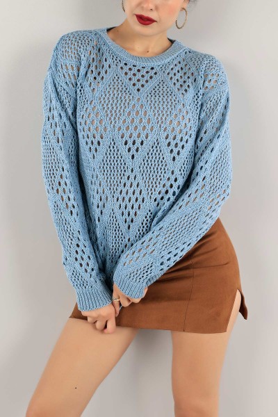 Mavi Ajurlu Örme Triko Kazak 131579 | ModamızBir | Modamizbir.Com
