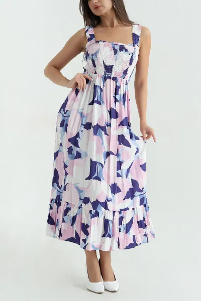 Mavi Desenli Gipeli Dokuma Kadın Elbise 368242