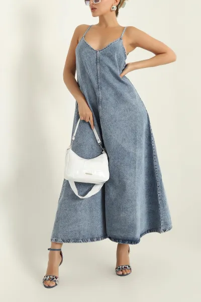 Mavi İp Askılı Çan Kot Elbise 287491 | ModamızBir | Modamizbir.Com