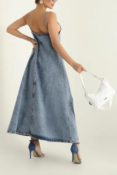 Mavi İp Askılı Çan Kot Elbise 287491 | ModamızBir | Modamizbir.Com