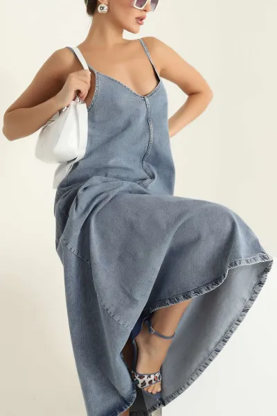 Mavi İp Askılı Çan Kot Elbise 287491 | ModamızBir | Modamizbir.Com