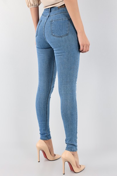 Mavi Likralı Yüksek Bel Bayan Kot Pantolon 96289 | ModamızBir | Modamizbir.Com