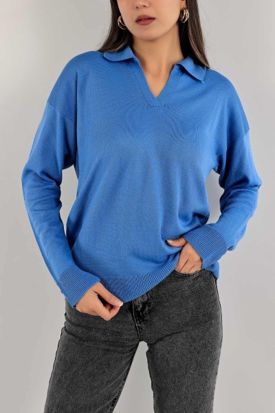 Mavi Polo Yaka Bayan Triko Kazak 137666 | ModamızBir | Modamizbir.Com Mavi Polo Yaka Bayan Triko Kazak 137666 | ModamızBir | Modamizbir.Com