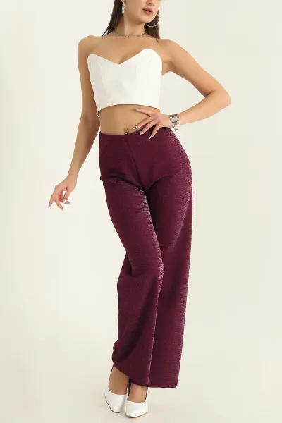 Mor Crep Simli Beli Lastikli Bayan Pantolon 318405