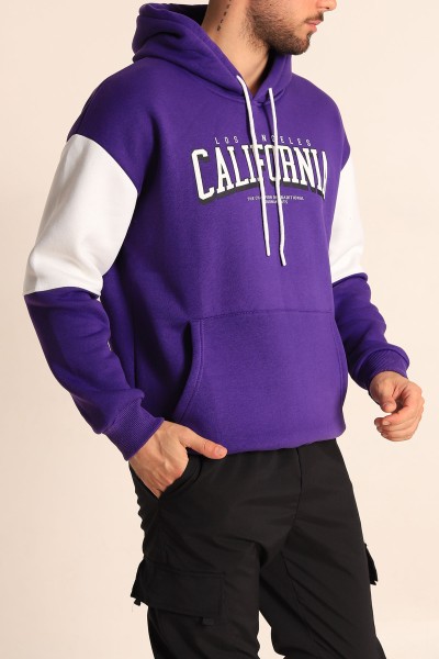 Mor Oversize Baskılı Şardonlu Kapüşonlu Erkek Sweatshirt 219296 Mor Oversize Baskılı Şardonlu Kapüşonlu Erkek Sweatshirt 219296