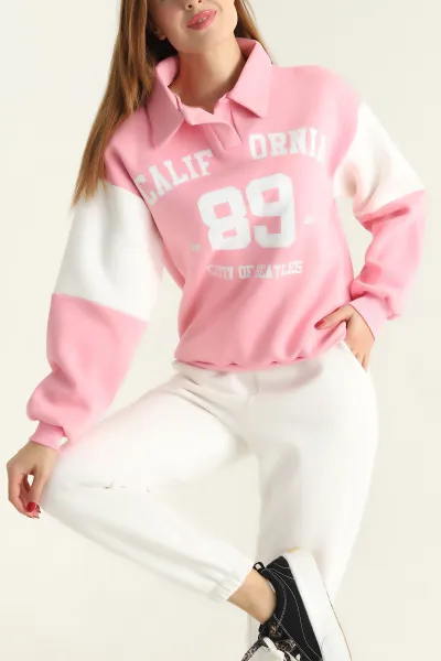 Pembe Şardonlu Baskılı İki İp Bayan Sweat 304020 Pembe Şardonlu Baskılı İki İp Bayan Sweat 304020