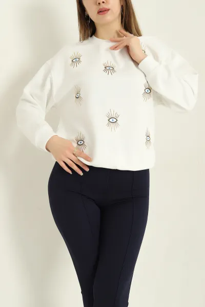 Pullu Nakışlı Üç İp Bayan Sweat 332002