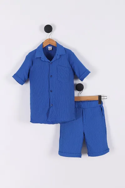 Saks Mavisi (6-10 Yaş) Bürümcük Gömlekli Çocuk Takım 276269