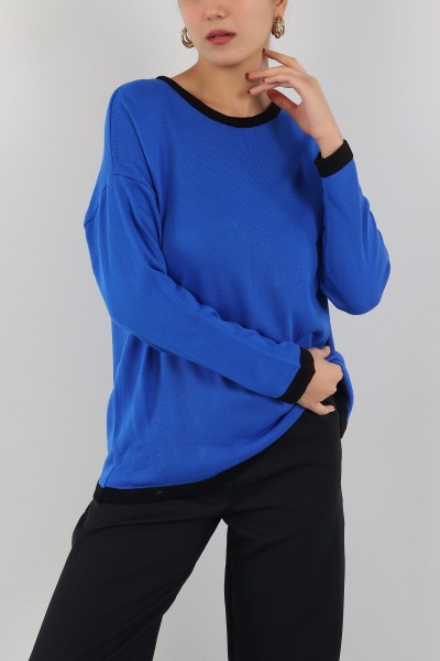 Saks Mavisi Bisiklet Yaka Bayan Triko Kazak 151372 | ModamızBir ...