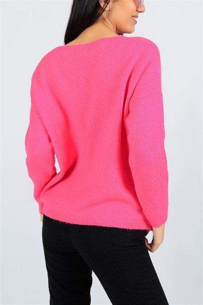 24,95 TL Selanik Örgü İpeksi Neon Pembe Triko Kazak 23563B | ModamızBir ...
