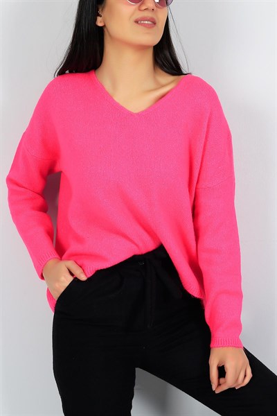 24,95 TL Selanik Örgü İpeksi Neon Pembe Triko Kazak 23563B | ModamızBir ...