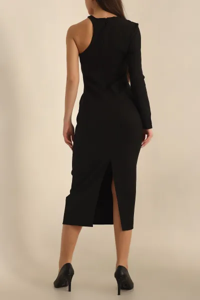 Siyah Atlas Kumaş Elbise 229822 | ModamızBir | Modamizbir.Com