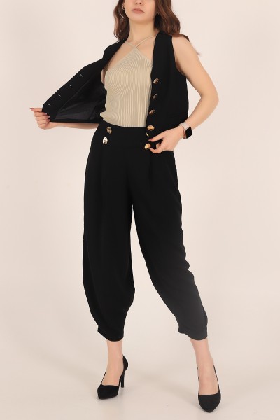 Siyah Atlas Şalvar Pantolon Yelek İkili Takım 169957 | ModamızBir ...