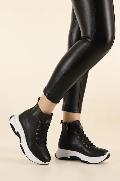 Siyah Bağcıklı Fermuarlı Bilekli Kadın Spor Ayakkabı 313301