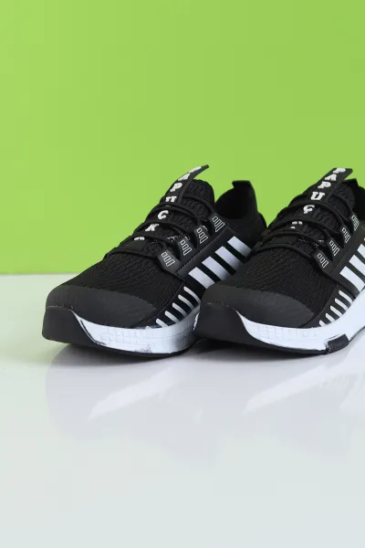 Siyah Beyaz (31-35) Triko Bağcıklı Şeritli Çocuk Spor Ayakkabı 275085 ...