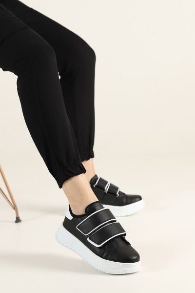 Siyah Beyaz Yüksek Taban Çift Bantlı Spor Ayakkabı 216867 | ModamızBir ...