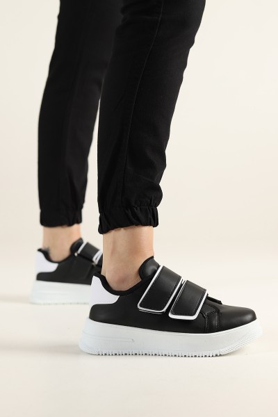 Siyah Beyaz Yüksek Taban Çift Bantlı Spor Ayakkabı 216867 | ModamızBir ...