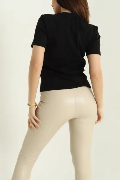 Siyah Bisiklet Yaka Trend Bayan Tişört 333171