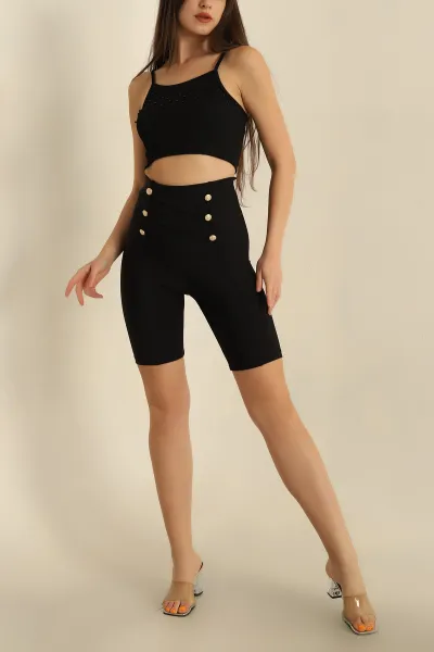 Siyah Çapraz Biyeli Bayan Tayt Şort 271648 | ModamızBir | Modamizbir.Com